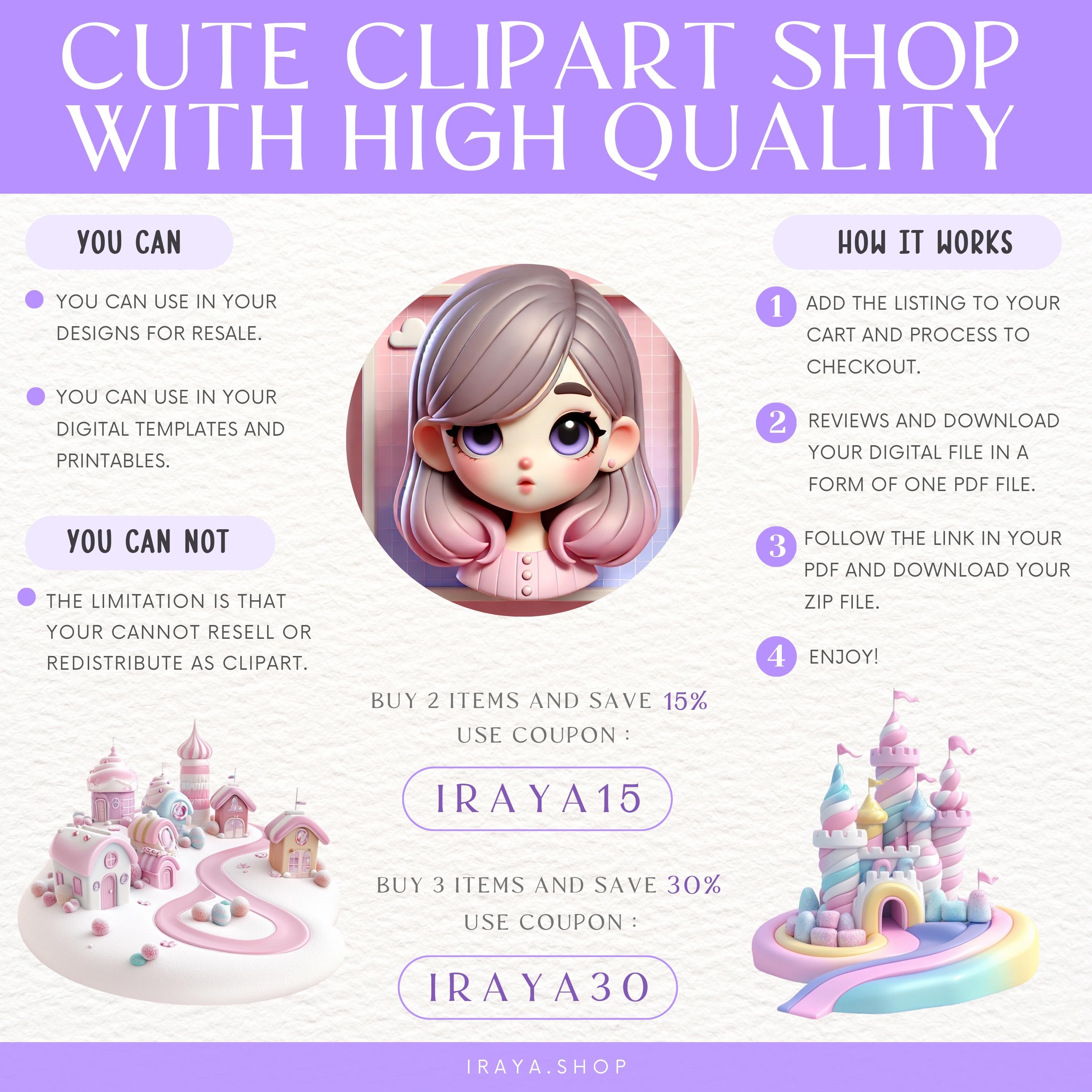 3D Pastel Candy Amusement Park Clipart – Magical Sweet Treat Adventure ...