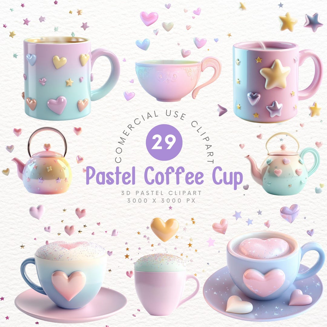 3D Pastel Coffee Cup Clipart – Cute Kawaii Coffee Mug Digital Art ...