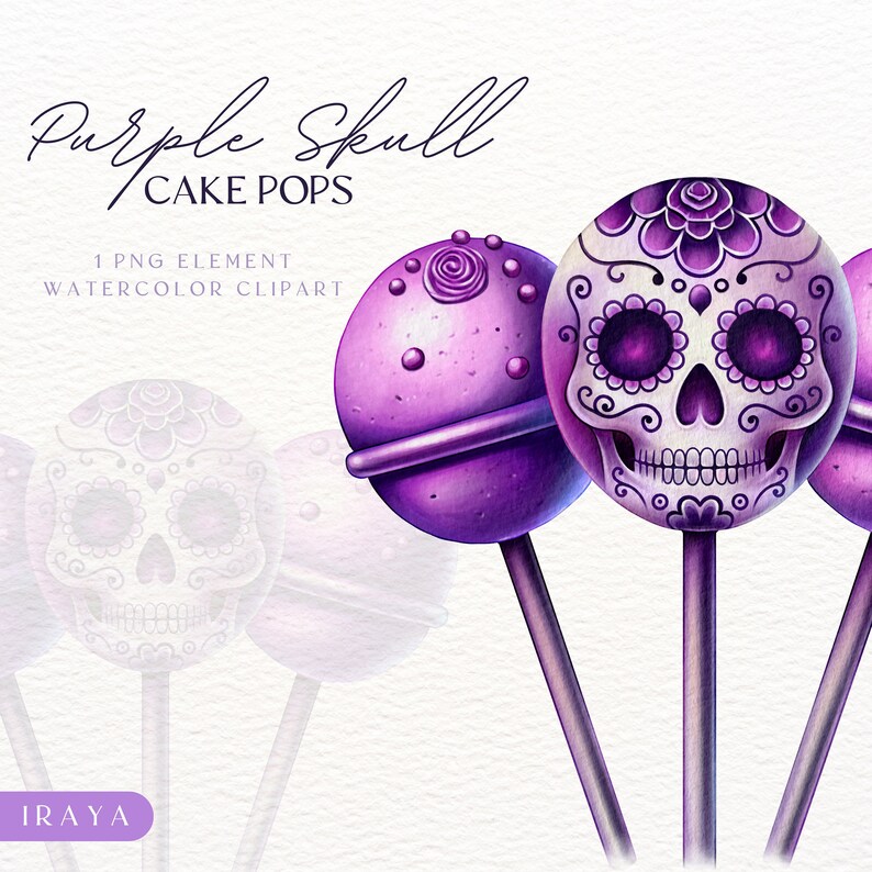 Watercolor Purple Skull Cake Pops Clipart Spooky Halloween Clipart ...