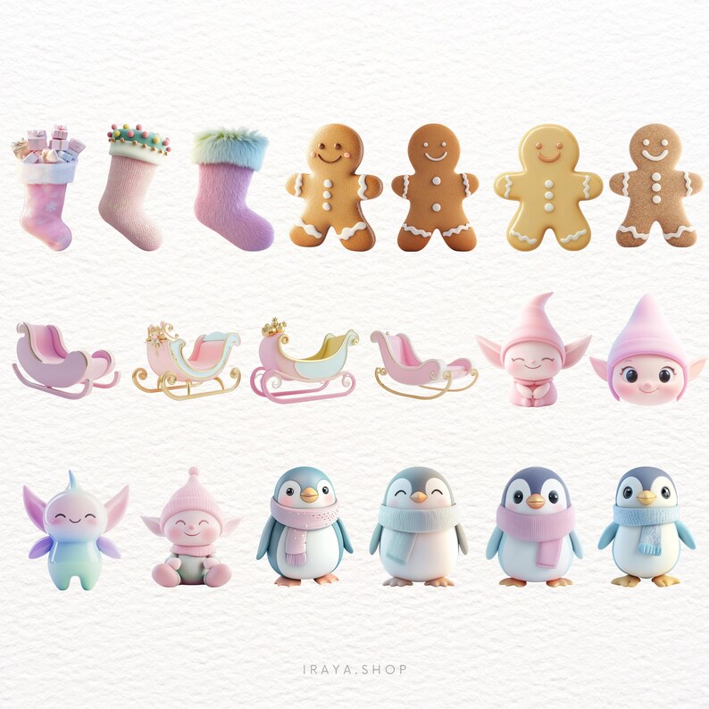 3D Pastel Christmas Decorations Clipart – Cute and Whimsical Holiday ...