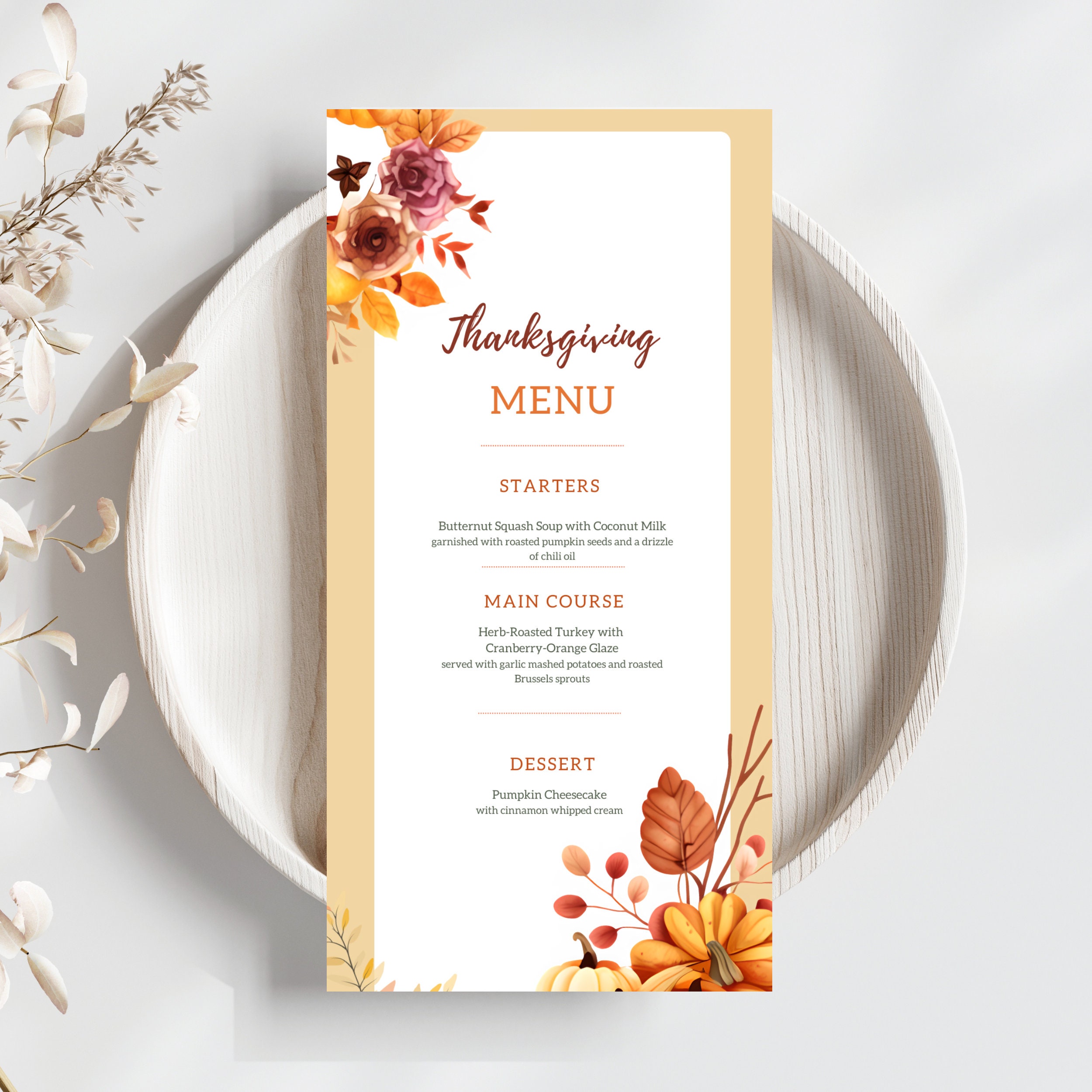 Thanksgiving Menu Card, Friendsgiving Menu Cards, Editable Thanksgiving ...