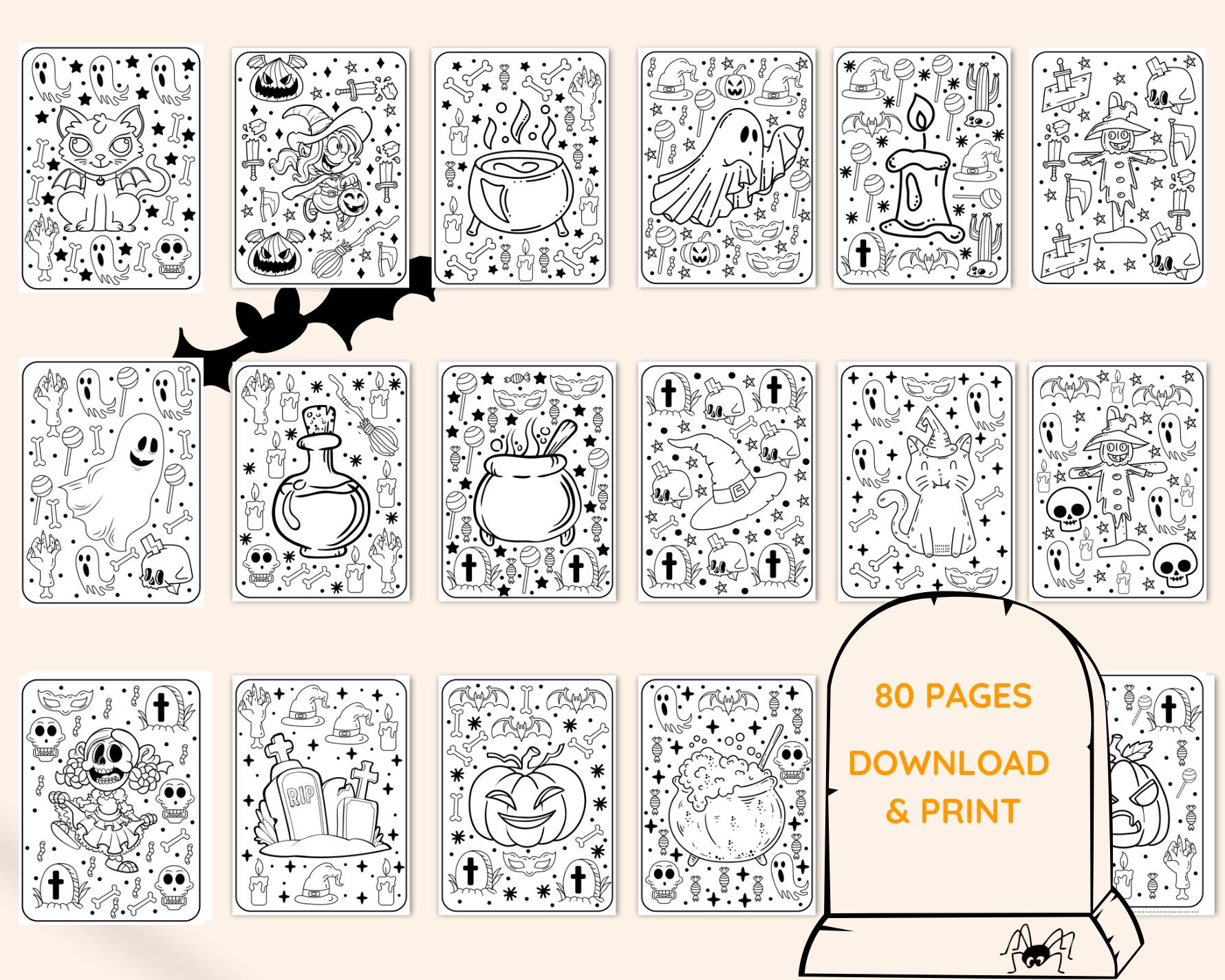Halloween Coloring Pages for Kids - Printable Bundle of 80 Fun and ...