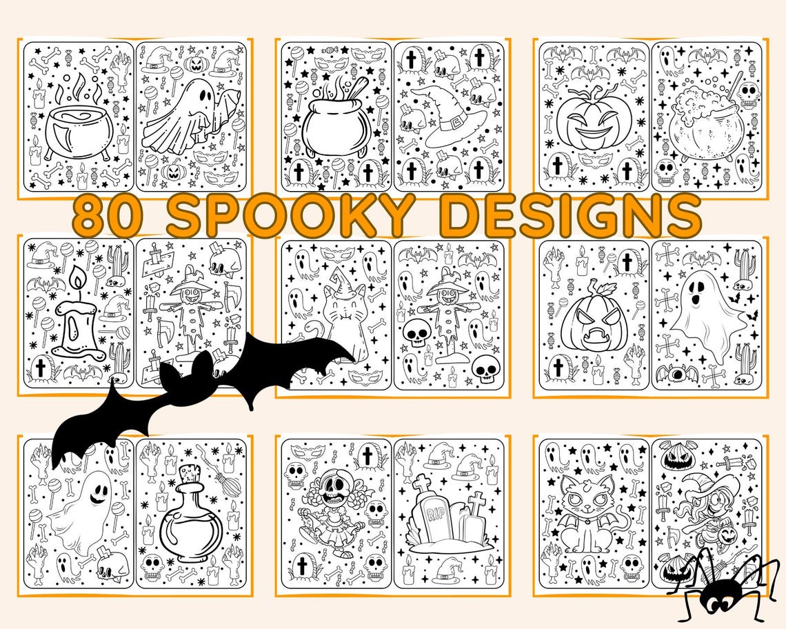 Halloween Coloring Pages for Kids - Printable Bundle of 80 Fun and ...