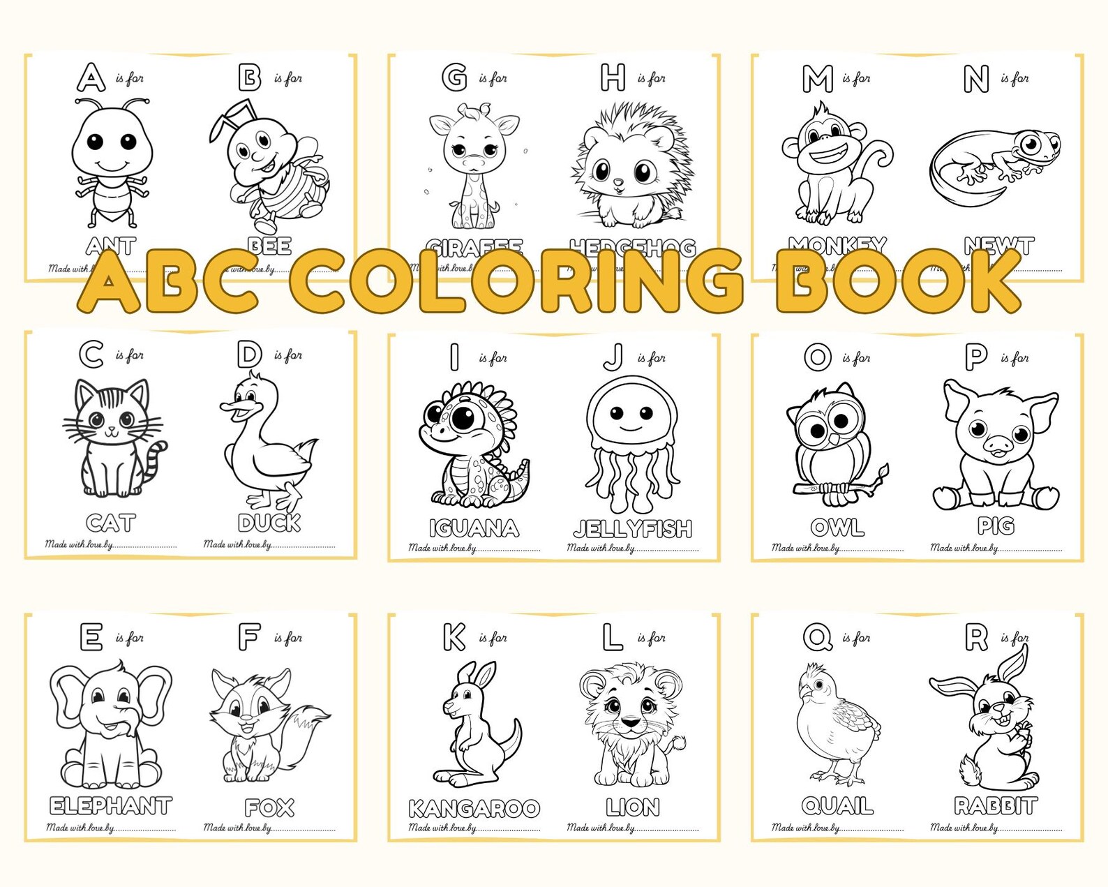 ABC Coloring Book, Baby Shower Activity, First ABC Book, Coloring Pages ...
