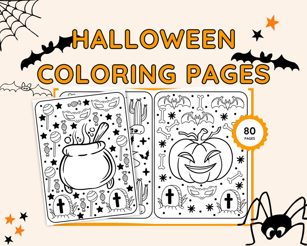 Halloween Coloring Pages for Kids - Printable Bundle of 80 Fun and ...