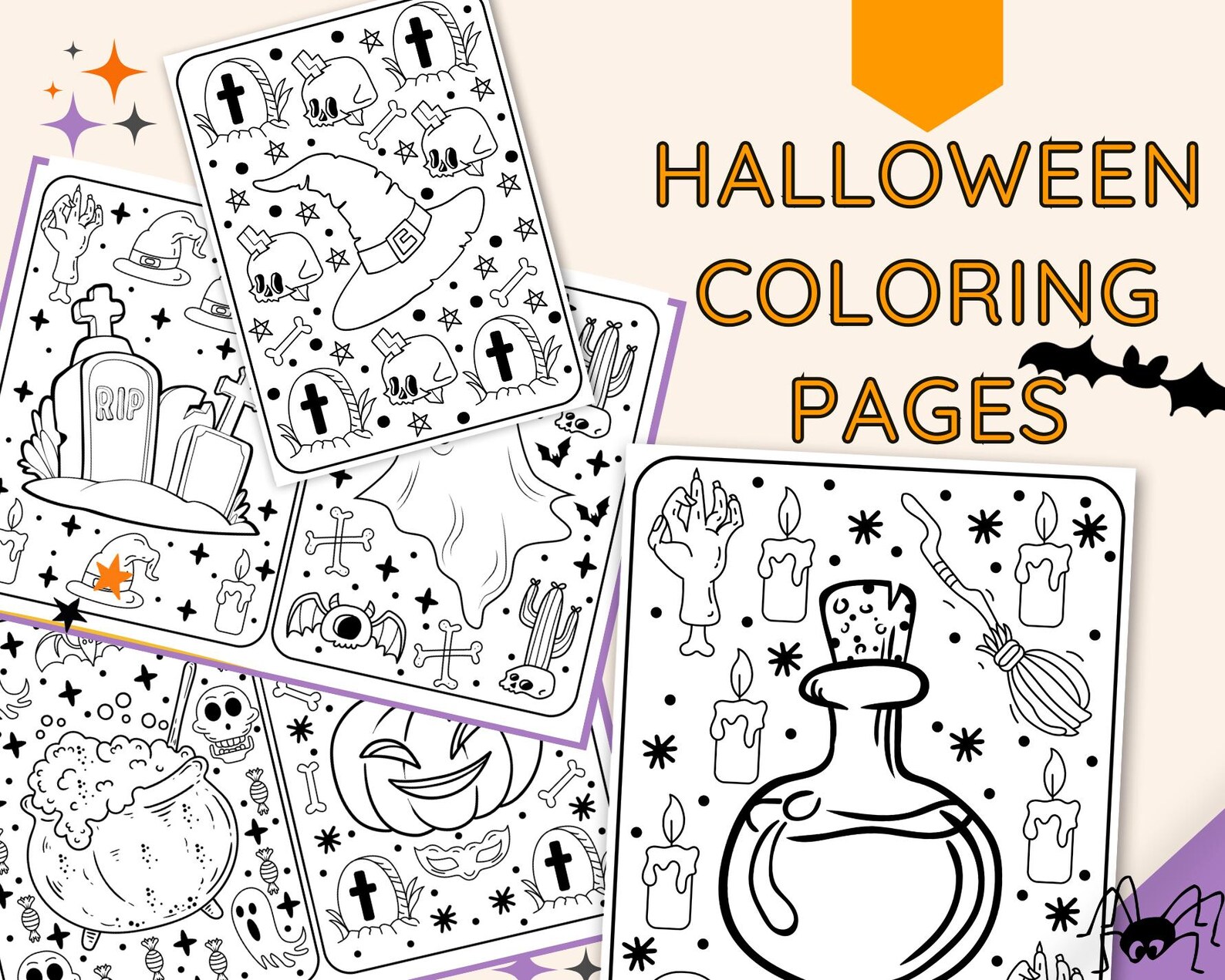 Halloween Coloring Pages for Kids - Printable Bundle of 80 Fun and ...