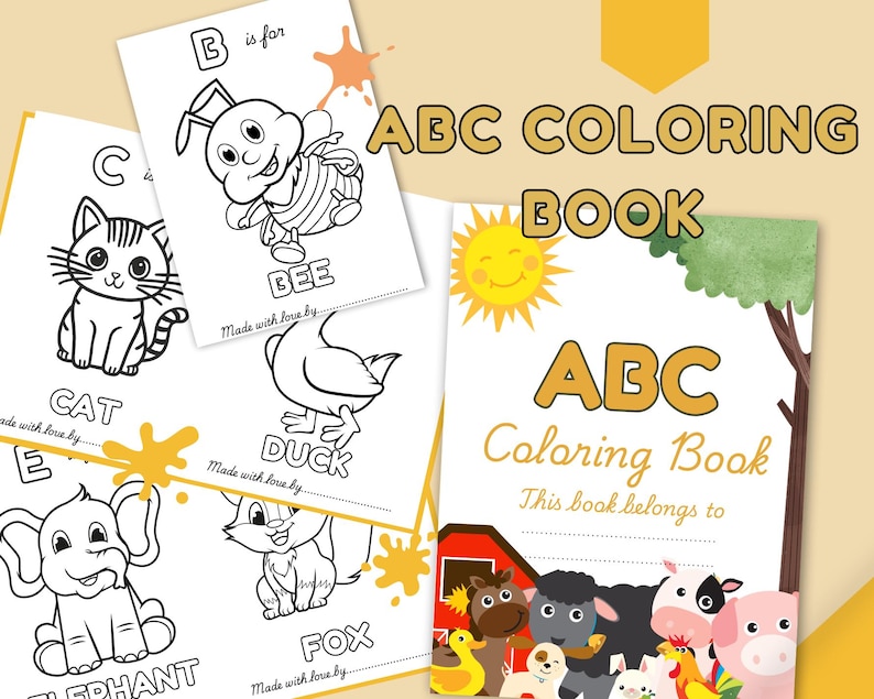 ABC Coloring Book, Baby Shower Activity, First ABC Book, Coloring Pages ...