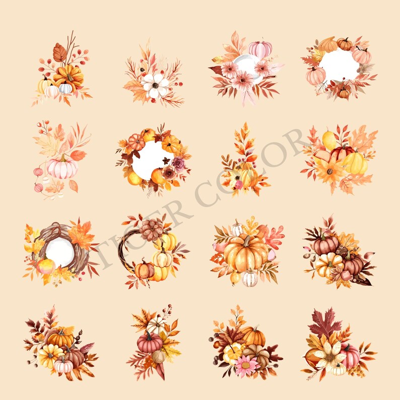 Autumn Clipart, Watercolor Clipart, Thanksgiving Clipart, Fall Clipart ...