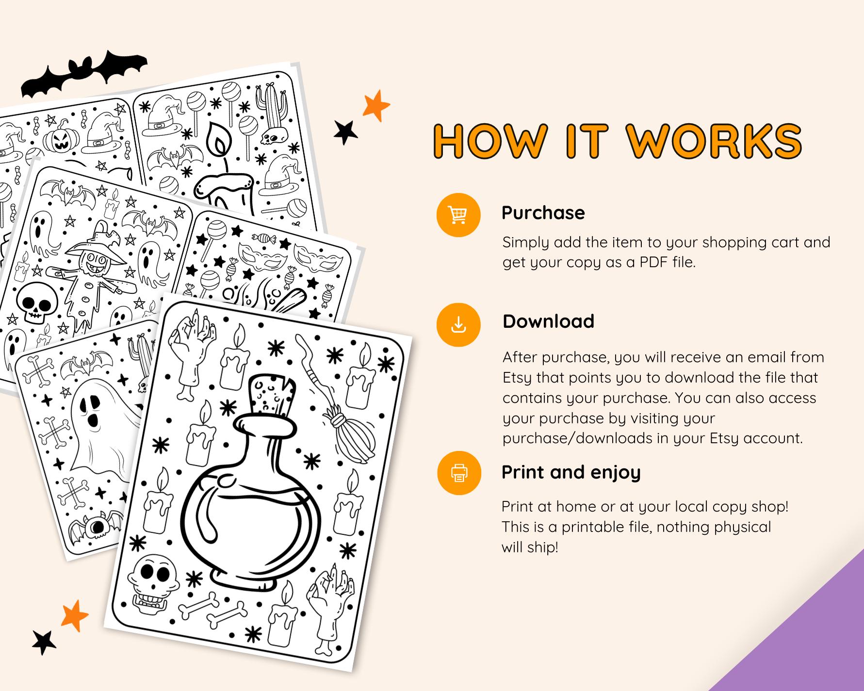 Halloween Coloring Pages for Kids - Printable Bundle of 80 Fun and ...