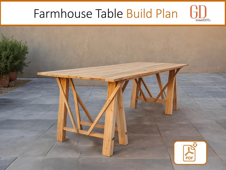 DIY Farmhouse Table, Patio Table Plans, Backyard Build Plans, Garden ...