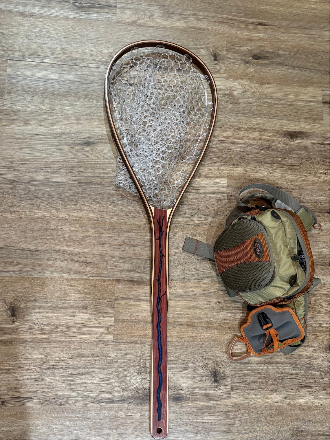 Long Handle Fly Fishing Net With Paduke Blue Stream Handle. Hoop is ...