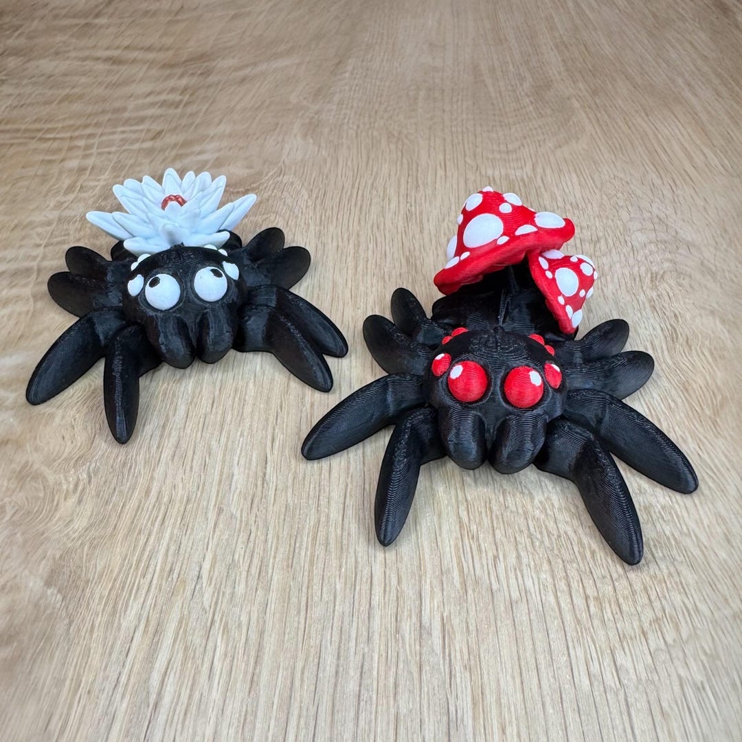 Articulated 3D Printed Spider Toy | Red Mushroom | White Lily | 2 Sizes ...