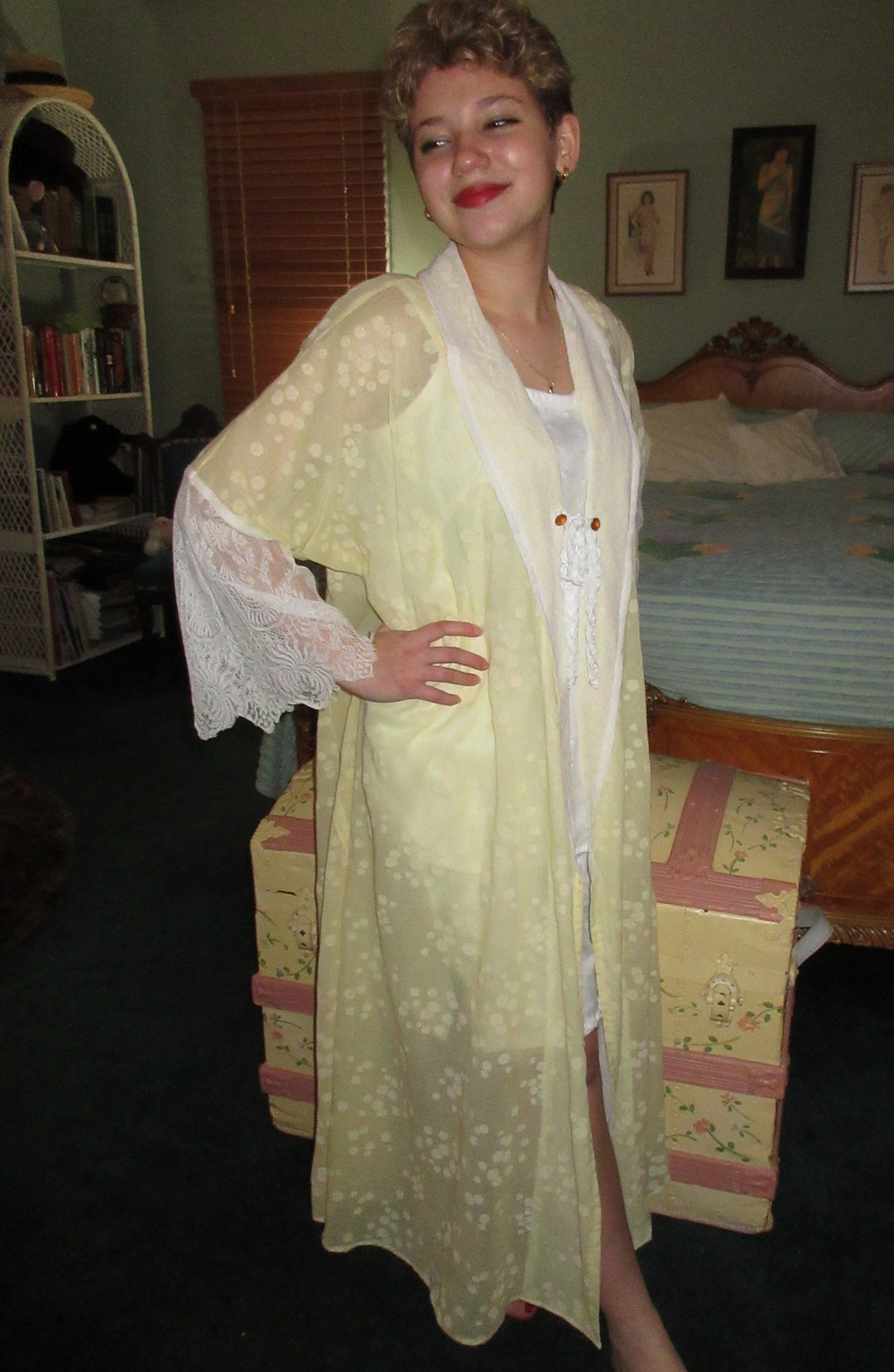 Vintage Inspired Voile & Lace Swing Robe/ Size M/L, USA Handmade, Free ...
