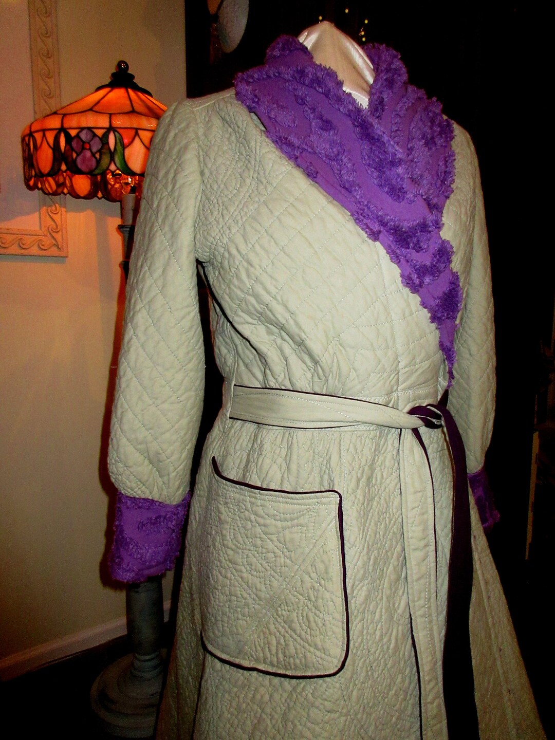 SALE Vintage Inspired Quilted Cotton Retro Bathrobe With Purple ...