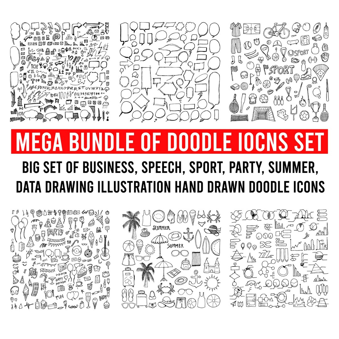 Mega Bundle of DOODLES Lineart Elements Bundle of Doodles Png Clip Art ...