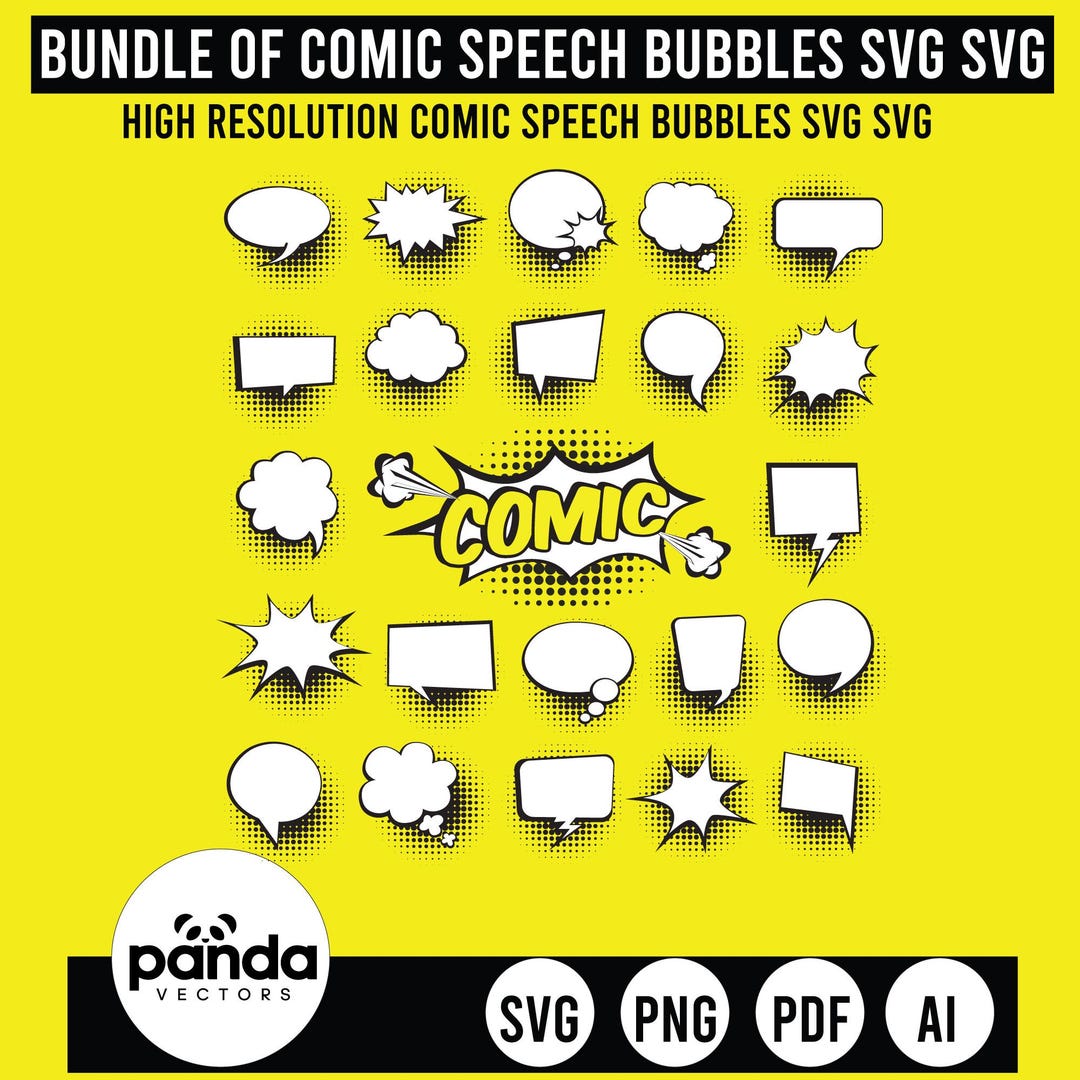 Bundle of Comic Speech Bubbles SVG, Speech Bubble, Pop Art, Retro ...