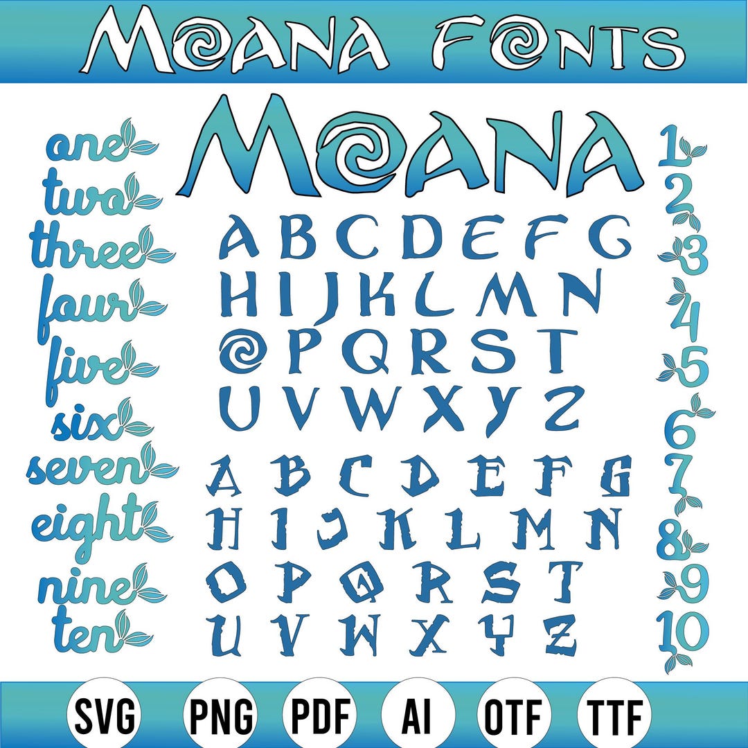 Moana Font SVG, Moana Alphabet Ttf, Png, Eps, Svg Digital Download ...