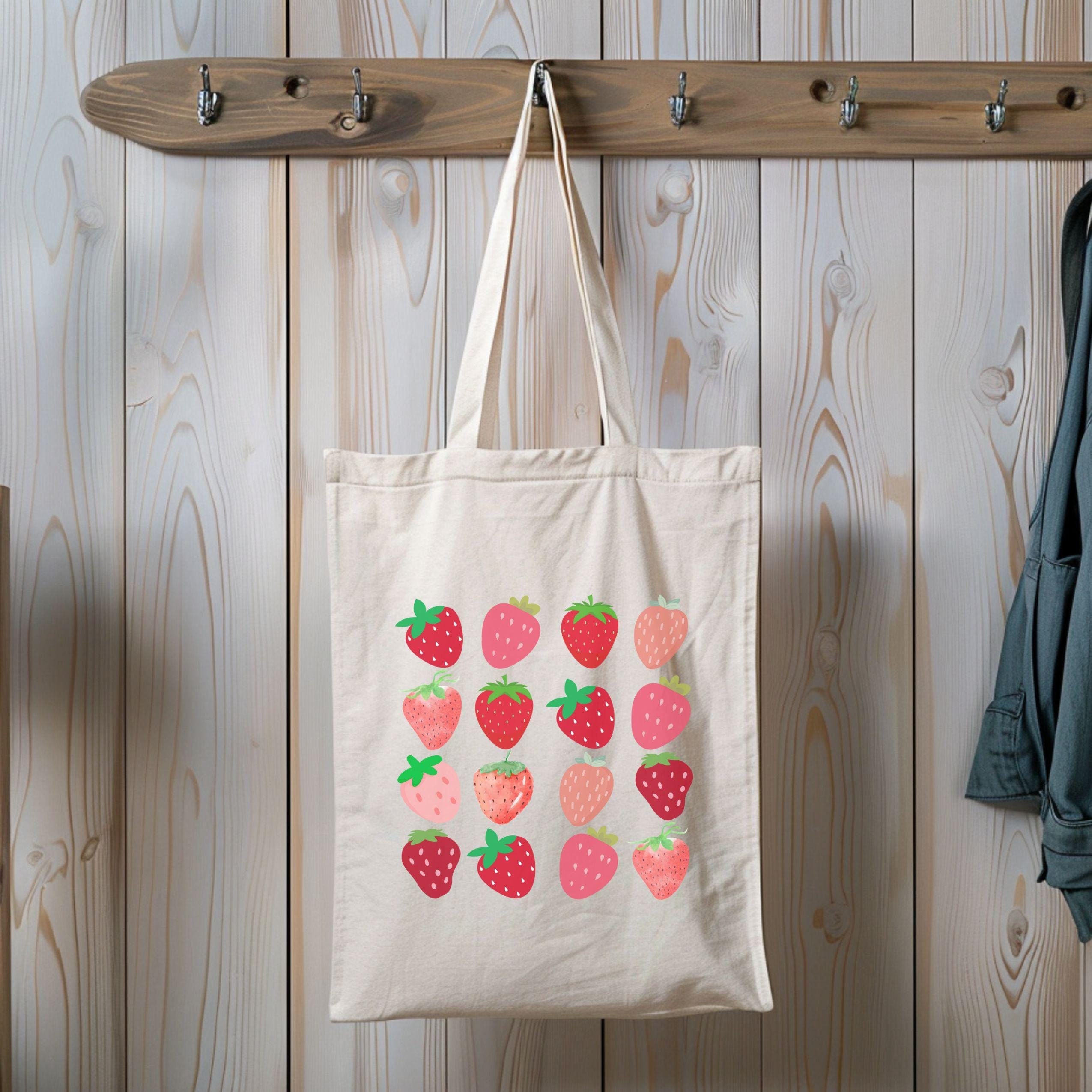 Retro Strawberry Tote Bag, Cottagecore Tote Bag, Summer Strawberry ...