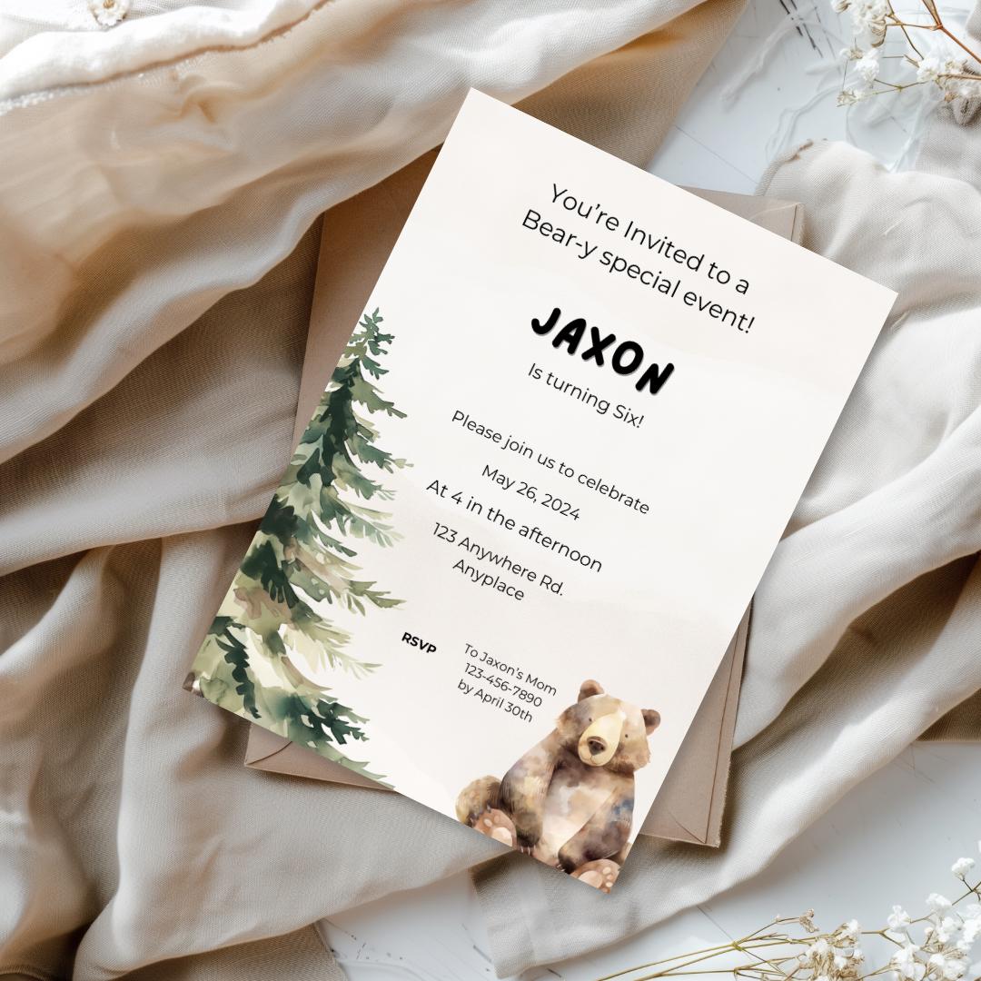 Woodland Sixth Birthday Invite, Nature Themed Party, Brown Invitation ...