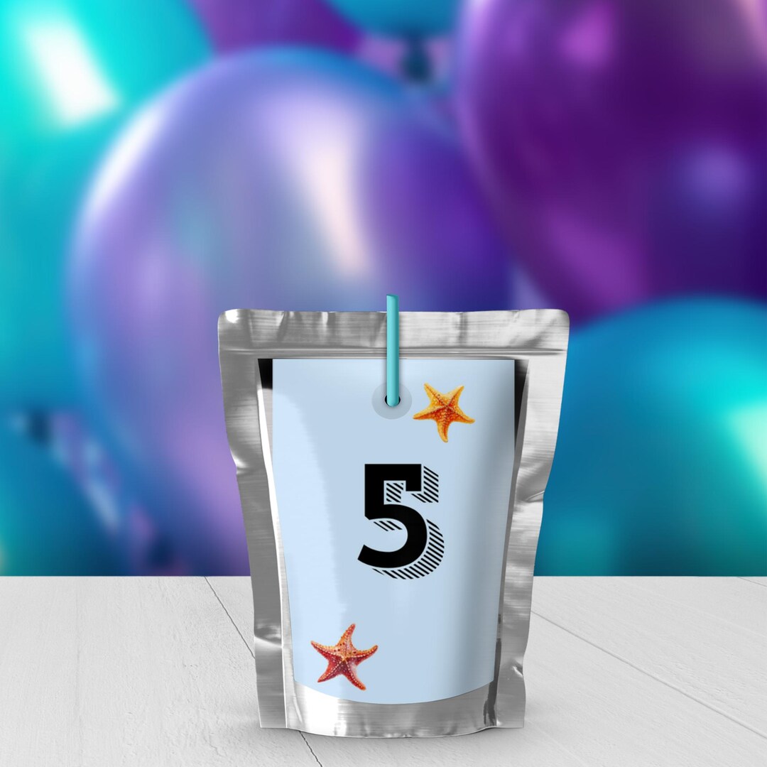 Fifth Birthday Shark Party Juice Pouch Labels, Megalodon Theme Canva ...