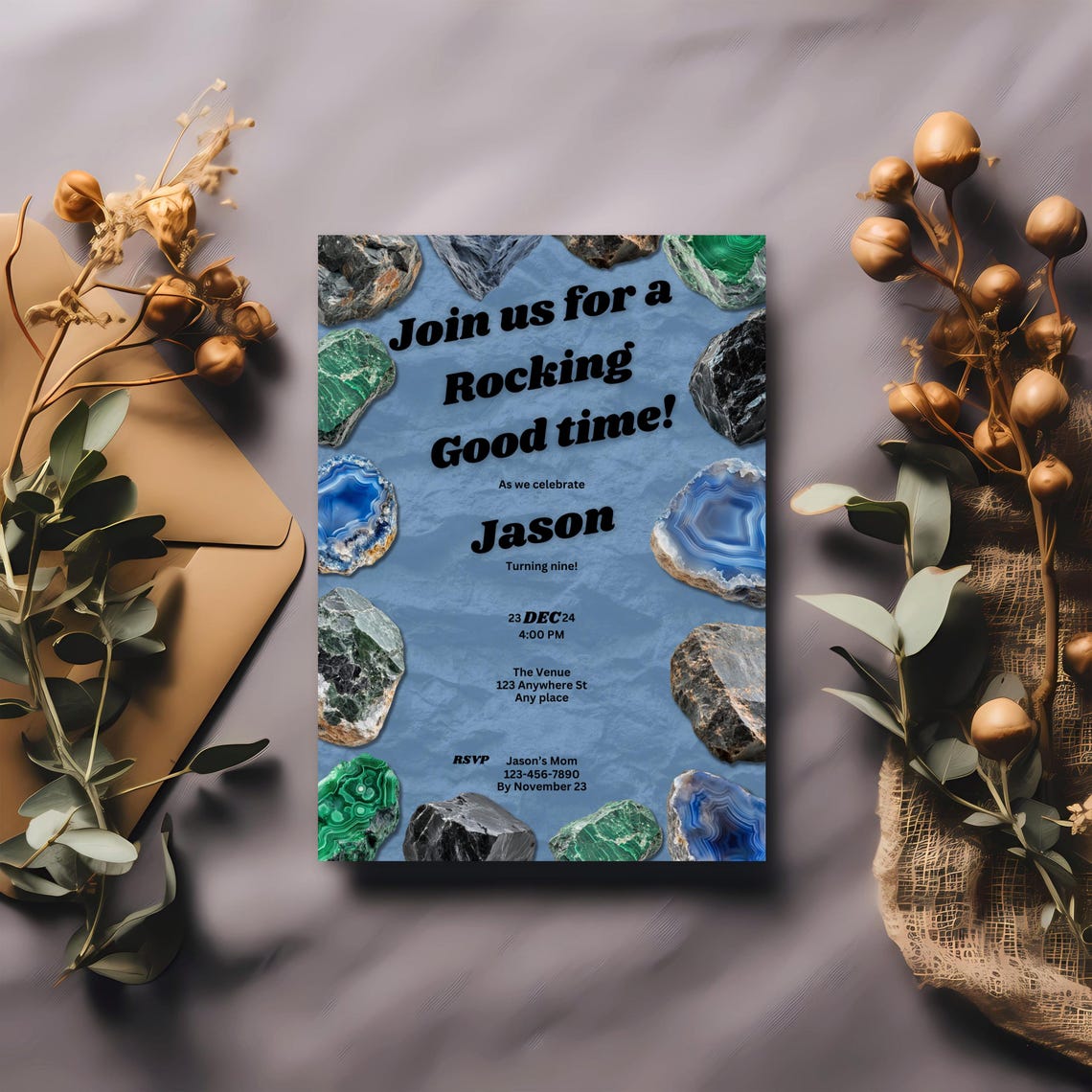 Geology and Rocks Birthday Invitation 9th Birthday Party. Rock Climbing ...