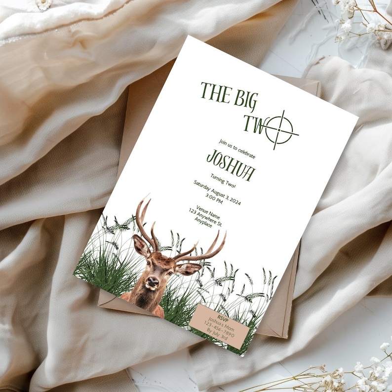 Big One Second Birthday, Hunting Invite, Editable 2nd Birthday Invite ...