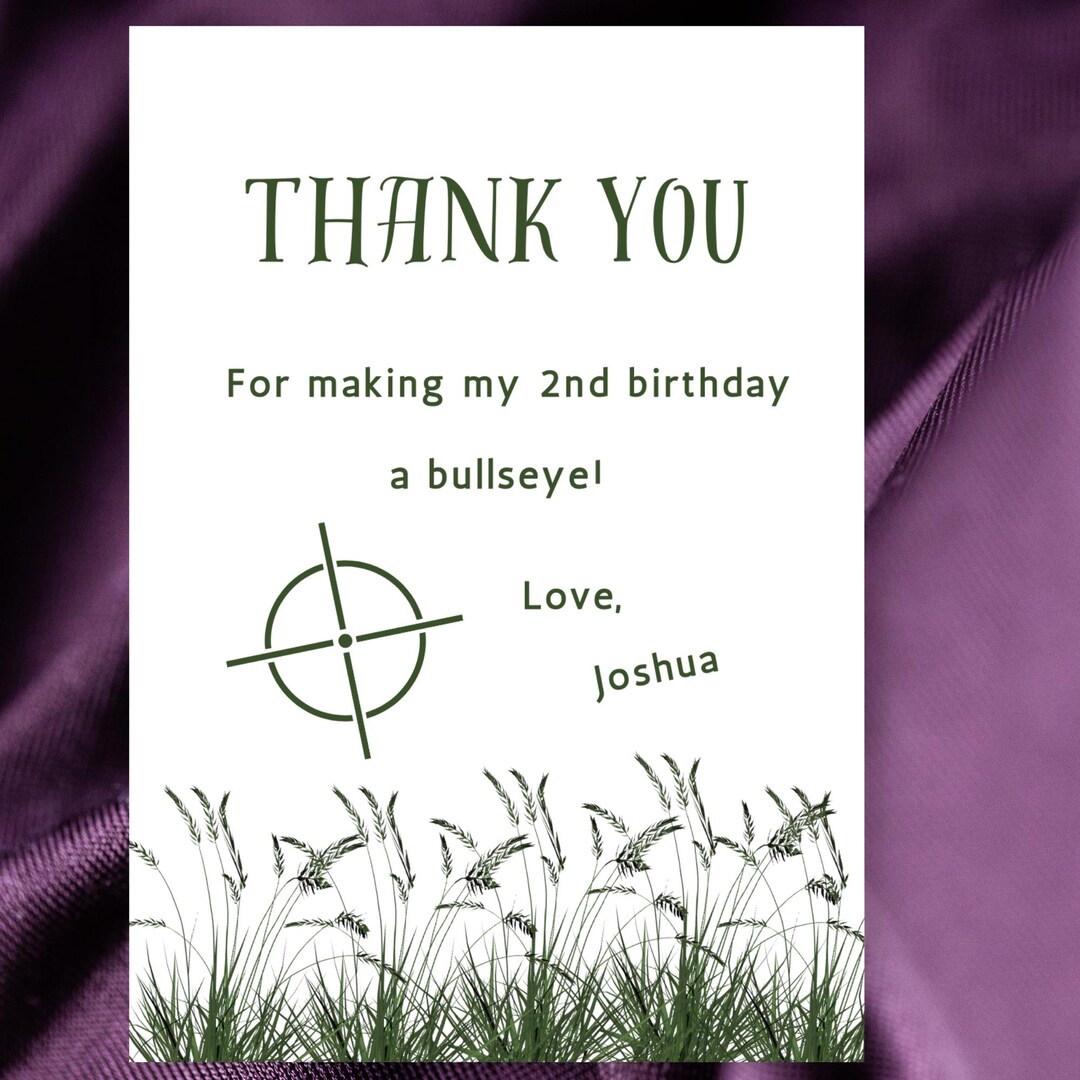Hunting Birthday Thank You Card Printable Bullseye Deer Theme Boys 2nd ...