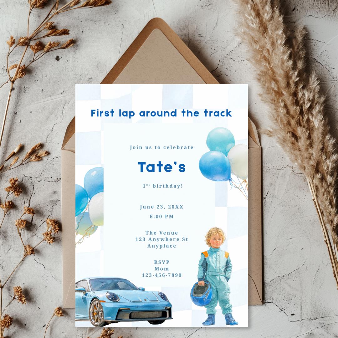 Editable Race Car Birthday Invitation, Boy 1st Birthday Invite, Canva ...