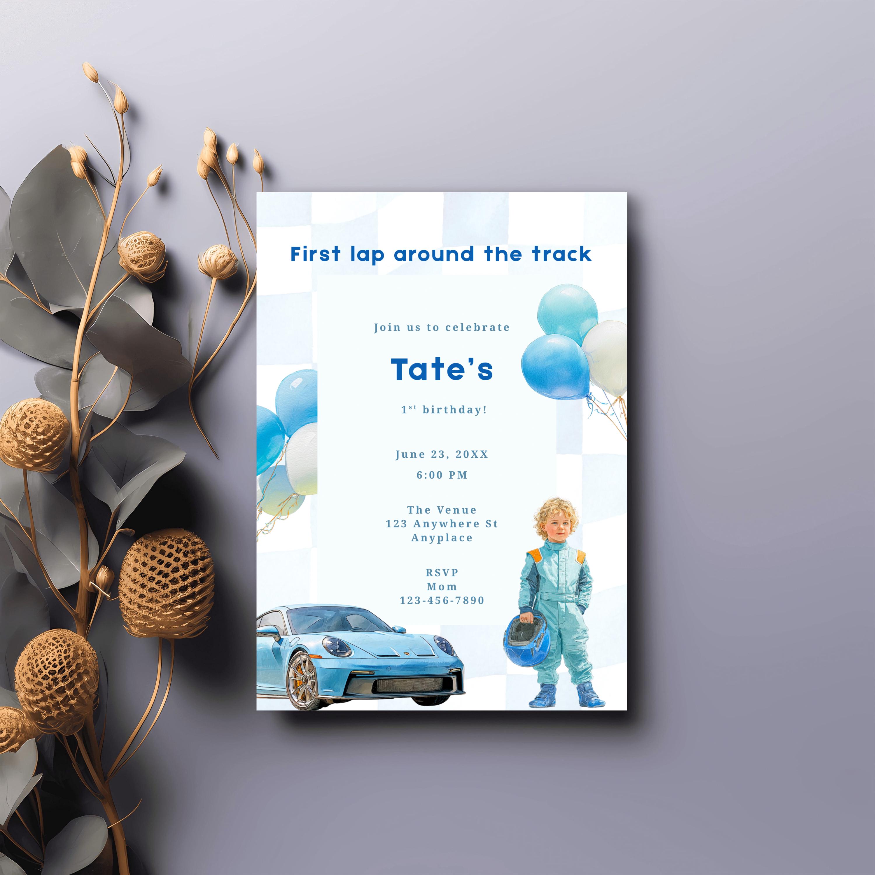 Editable Race Car Birthday Invitation, Boy 1st Birthday Invite, Canva ...