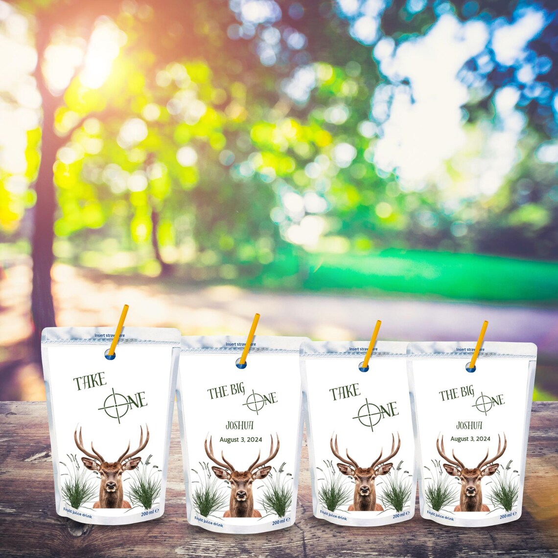 The Big One Juice Pouch Label, Deer Hunting Themed Party, One Lucky ...