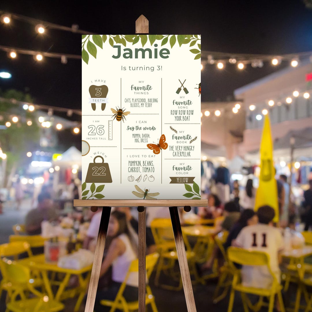 Editable Bug Theme Birthday Milestone Sign Canva Template for 3rd ...