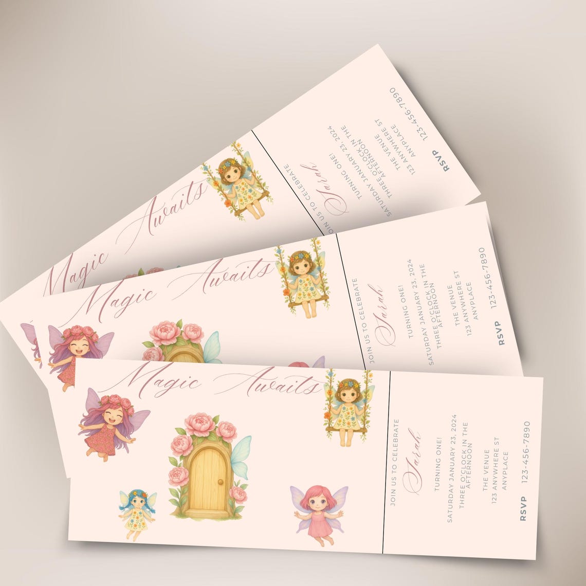 Fairy Ticket Birthday Invitation Template for Girls Editable Party ...