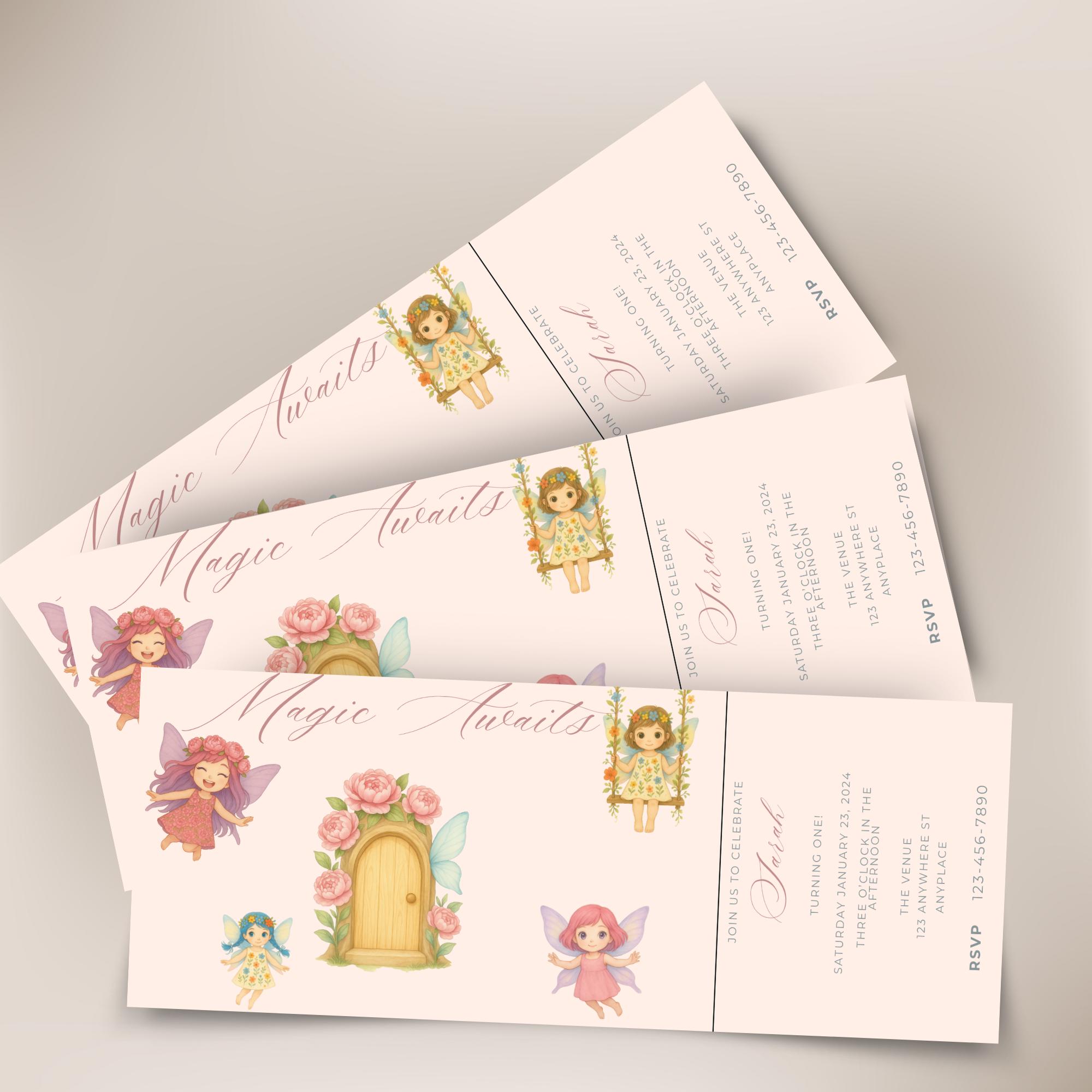 Fairy Ticket Birthday Invitation Template for Girls Editable Party ...