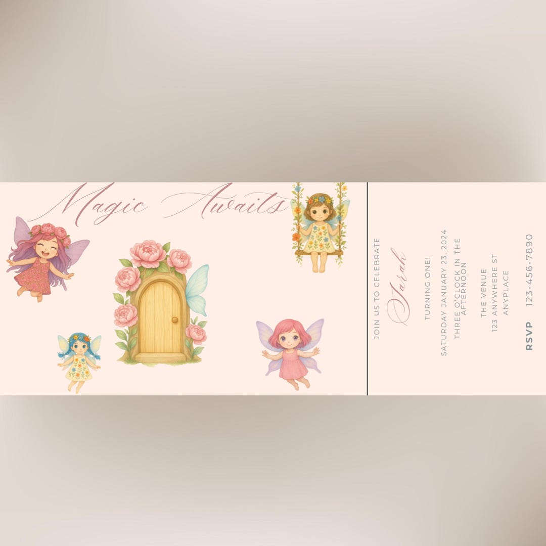 Fairy Ticket Birthday Invitation Template for Girls Editable Party ...