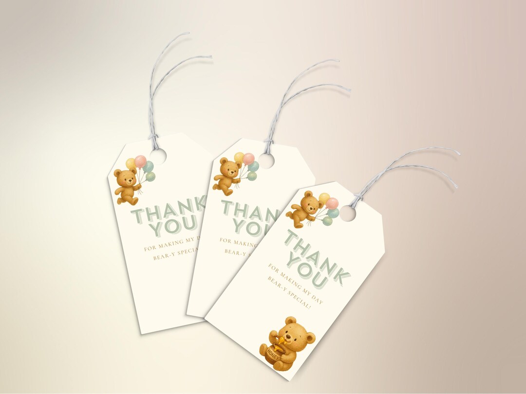 Bear Birthday Favor Tags Printable Editable Template for Beary First ...
