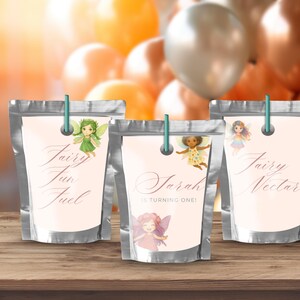 Editable Fairy Birthday Juice Pouch Label Template for Canva, Fairy ...