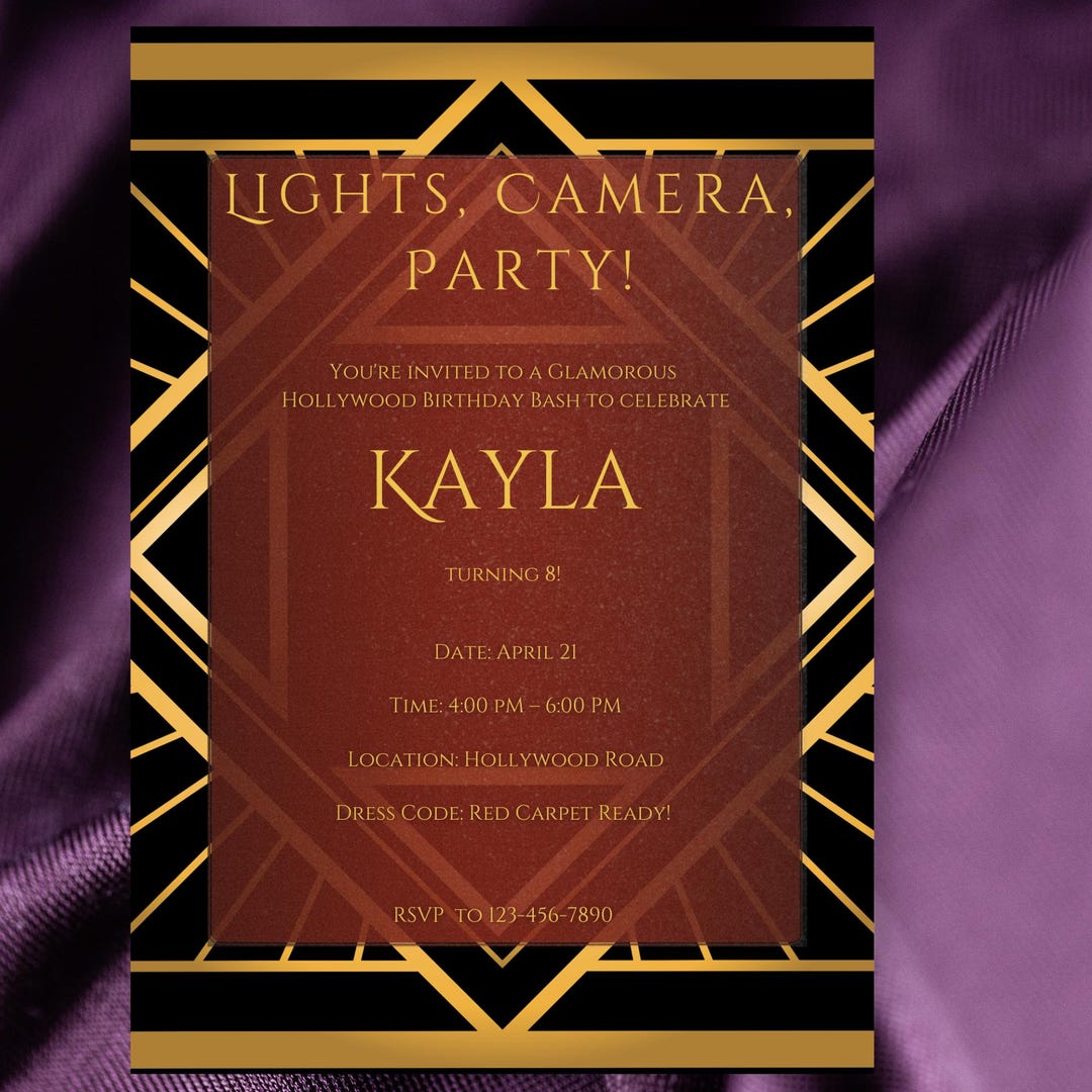 Hollywood Birthday Invitation, Red Carpet Party Invite, Editable Canva ...
