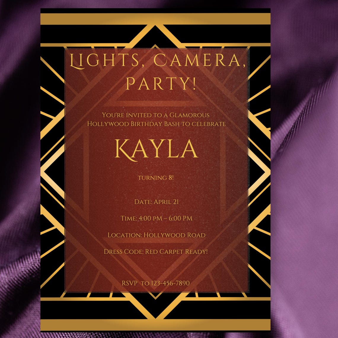 Hollywood Birthday Invitation, Red Carpet Party Invite, Editable Canva ...