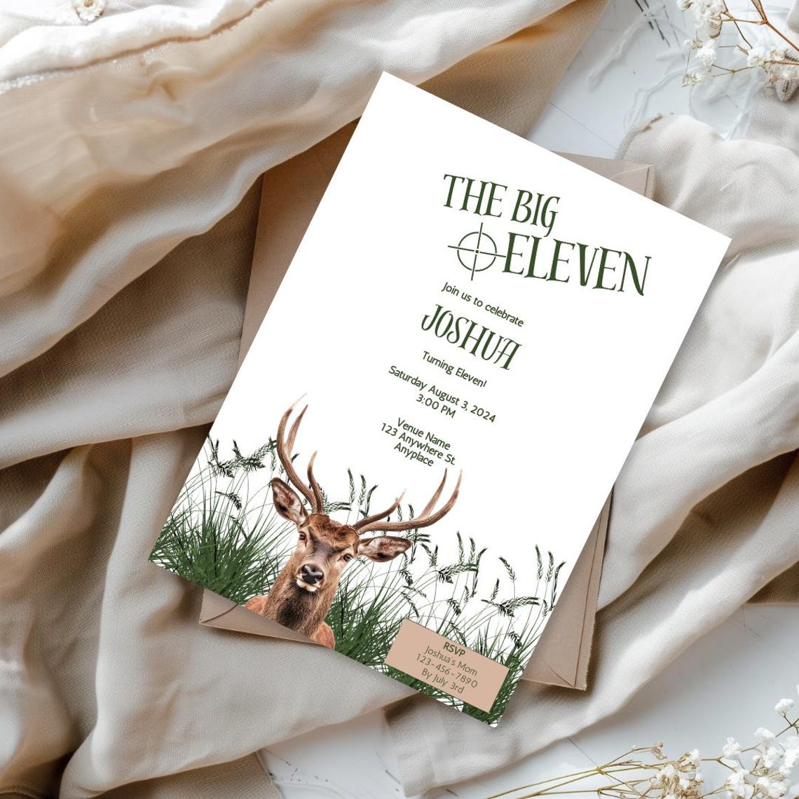 Big One Eleventh Birthday, Hunting Invite, Editable 11th Birthday ...