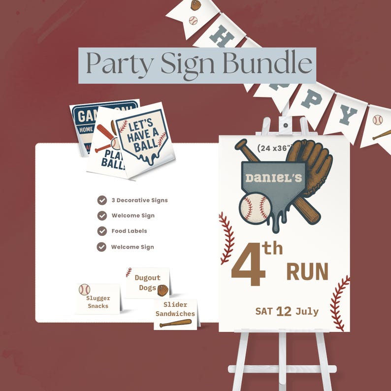 Baseball Drip Birthday Party Bundle Printable Templates for Canva ...