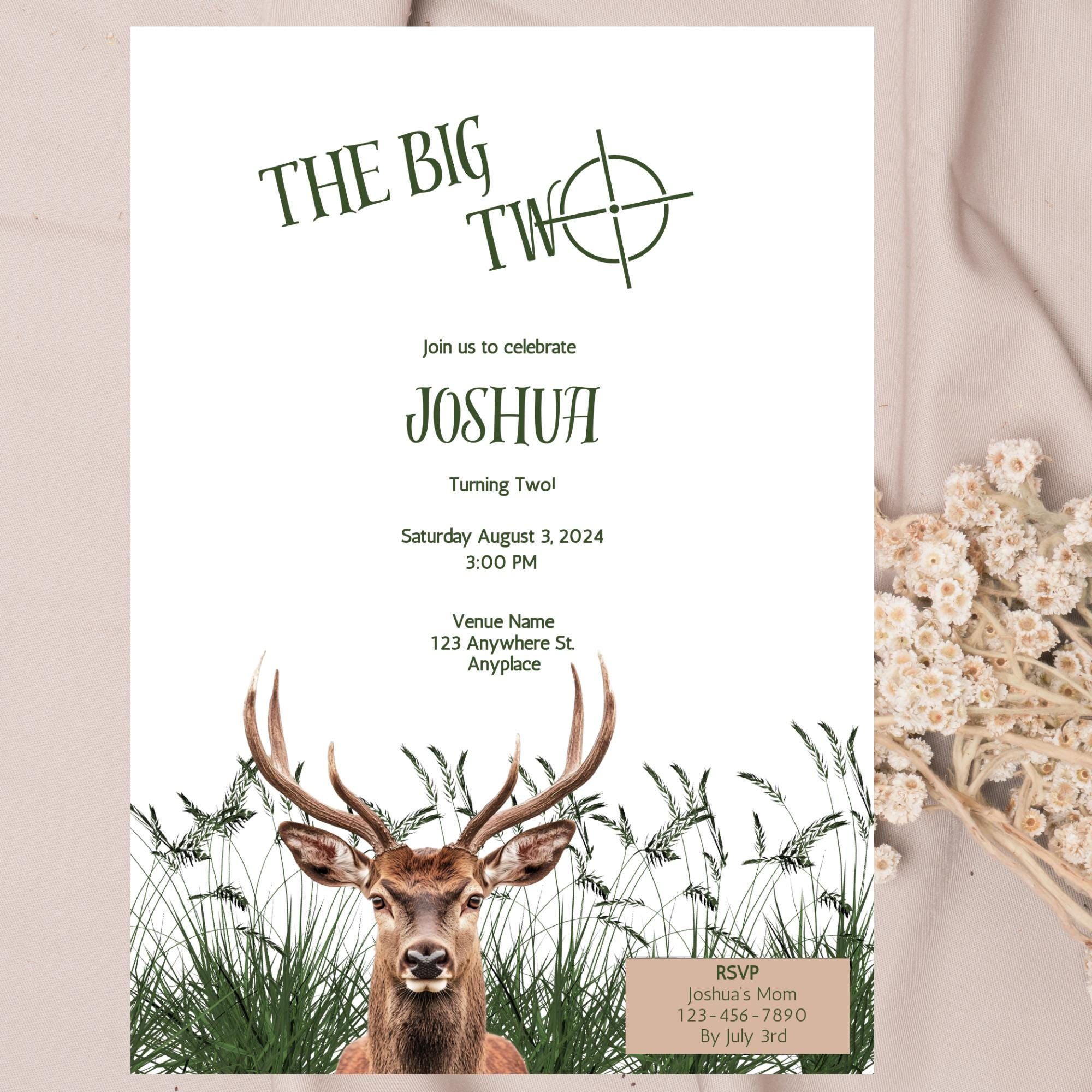 Big One Second Birthday, Hunting Invite, Editable 2nd Birthday Invite ...