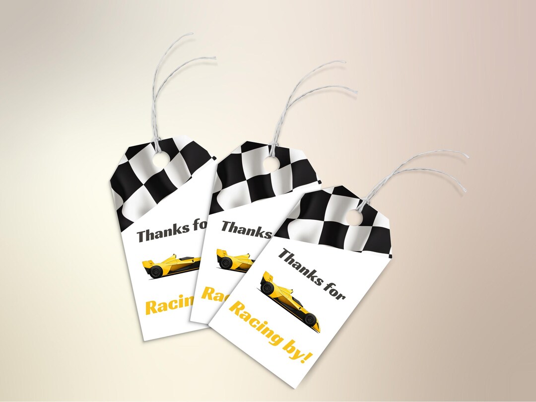 Race Car Party Favor Tags, Fast One Birthday Gift Tags, Racing Theme Thank You Tags, Checkered ...