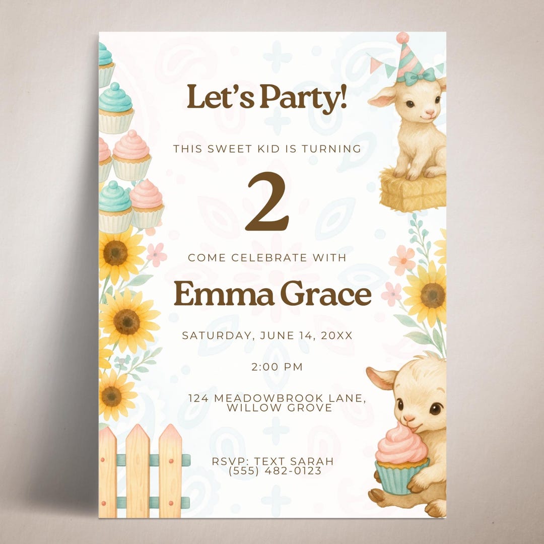 Goat Birthday Invitation, Farm Birthday Party, Second Birthday Invite ...