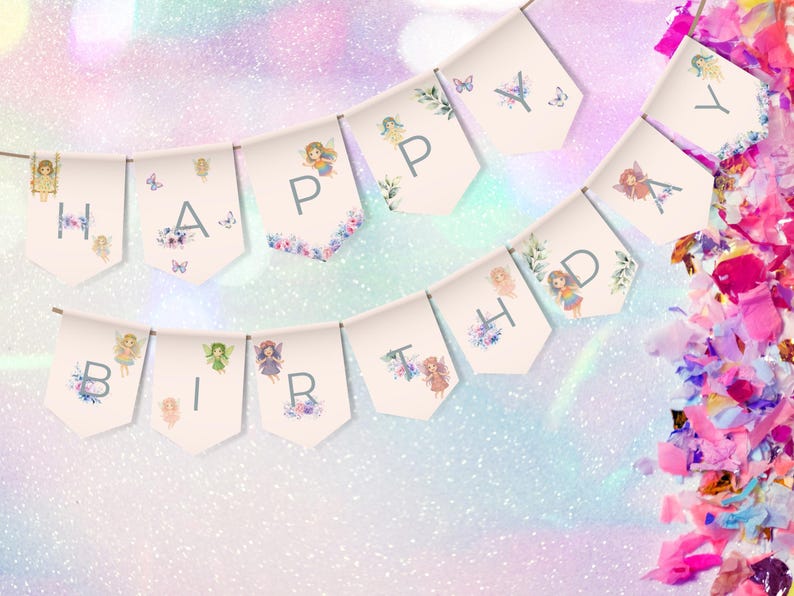 Editable Fairy Birthday Banner Template for Canva, Fairy Garden Happy ...