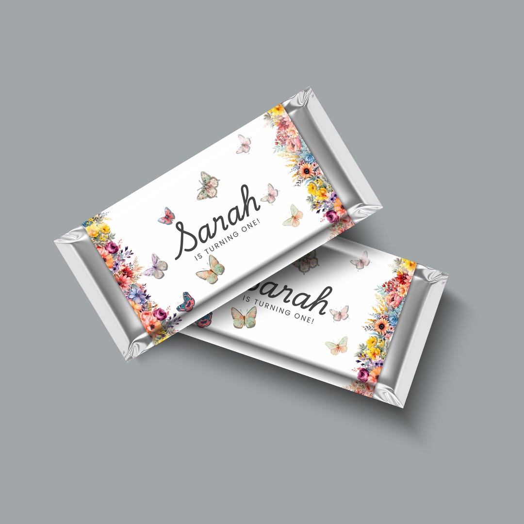 Editable Floral Butterfly Candy Bar Wrapper Template for Canva ...