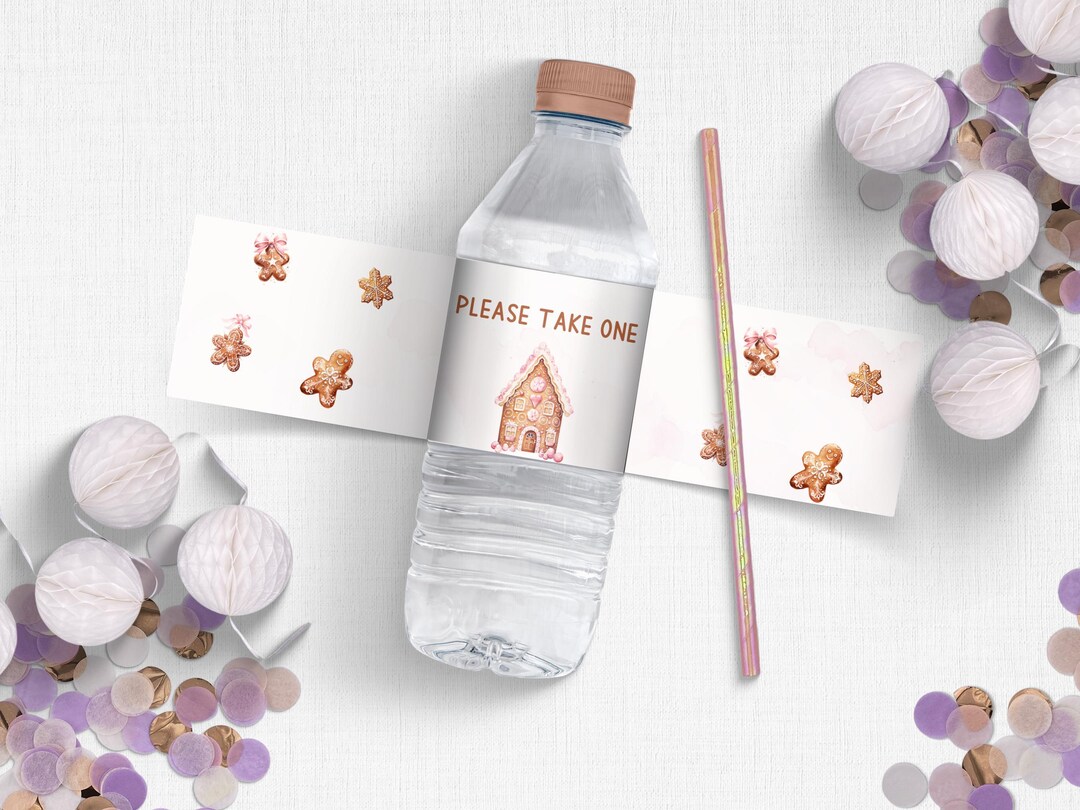 Gingerbread Water Bottle Label Template, Christmas Themed Birthday ...