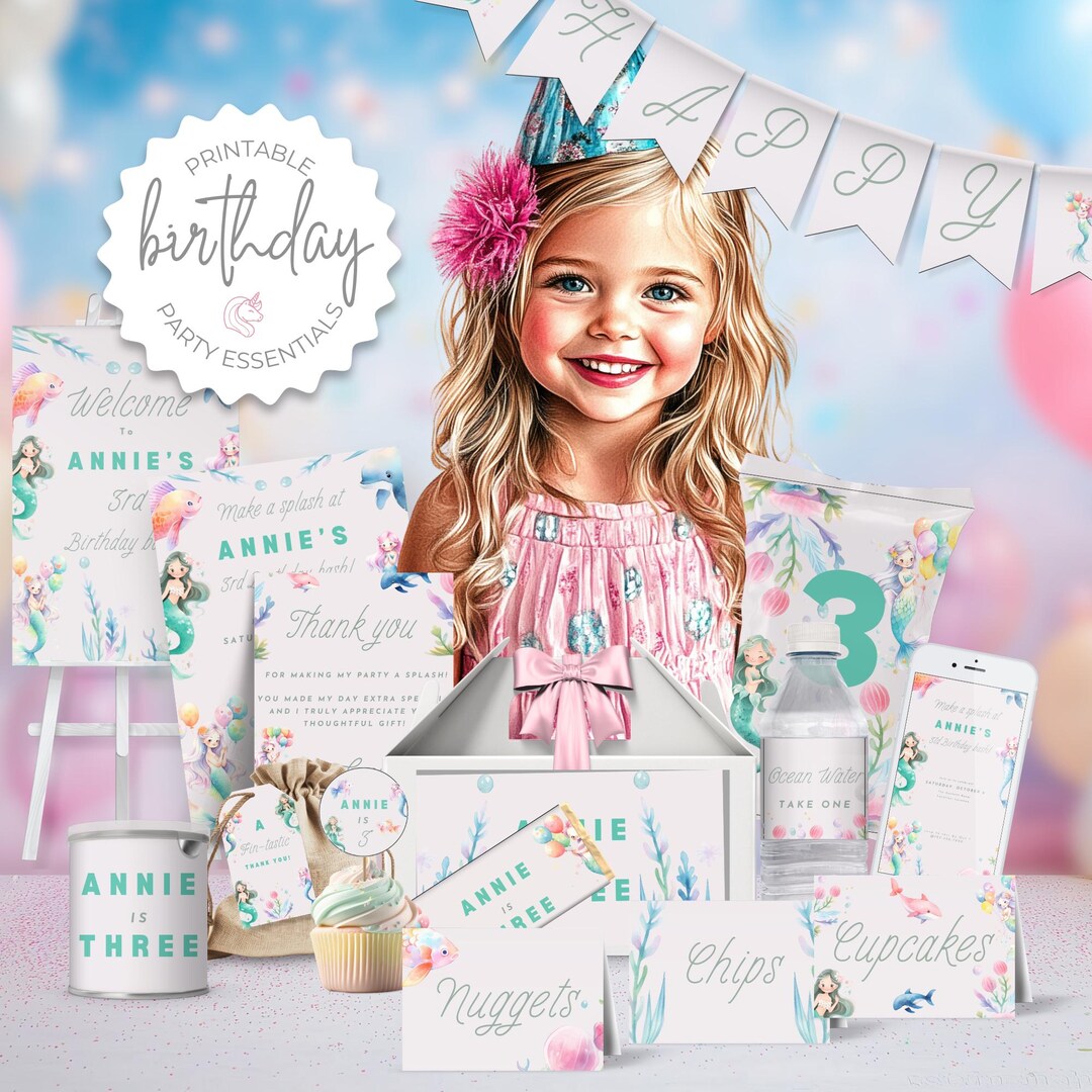 Mermaid 3rd Birthday Party Bundle, Invitation Set, Party Favors ...