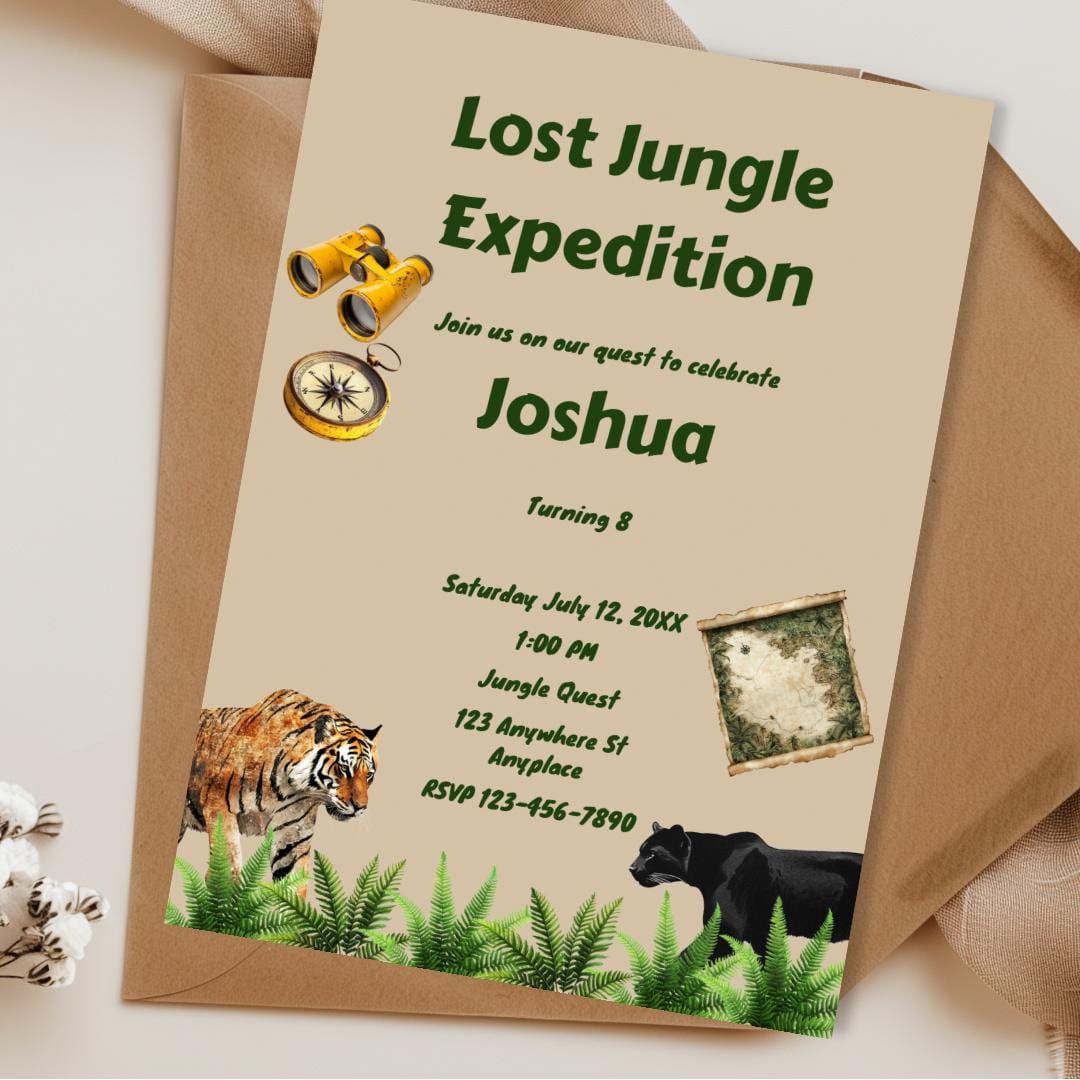 Jungle Adventure Birthday Invitation | Editable Safari Party Invite ...