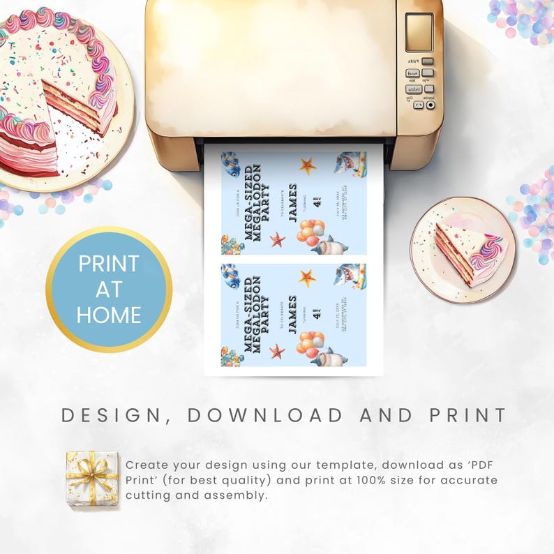 Megalodon Shark Birthday Invitation, Editable Canva Template, Undersea ...