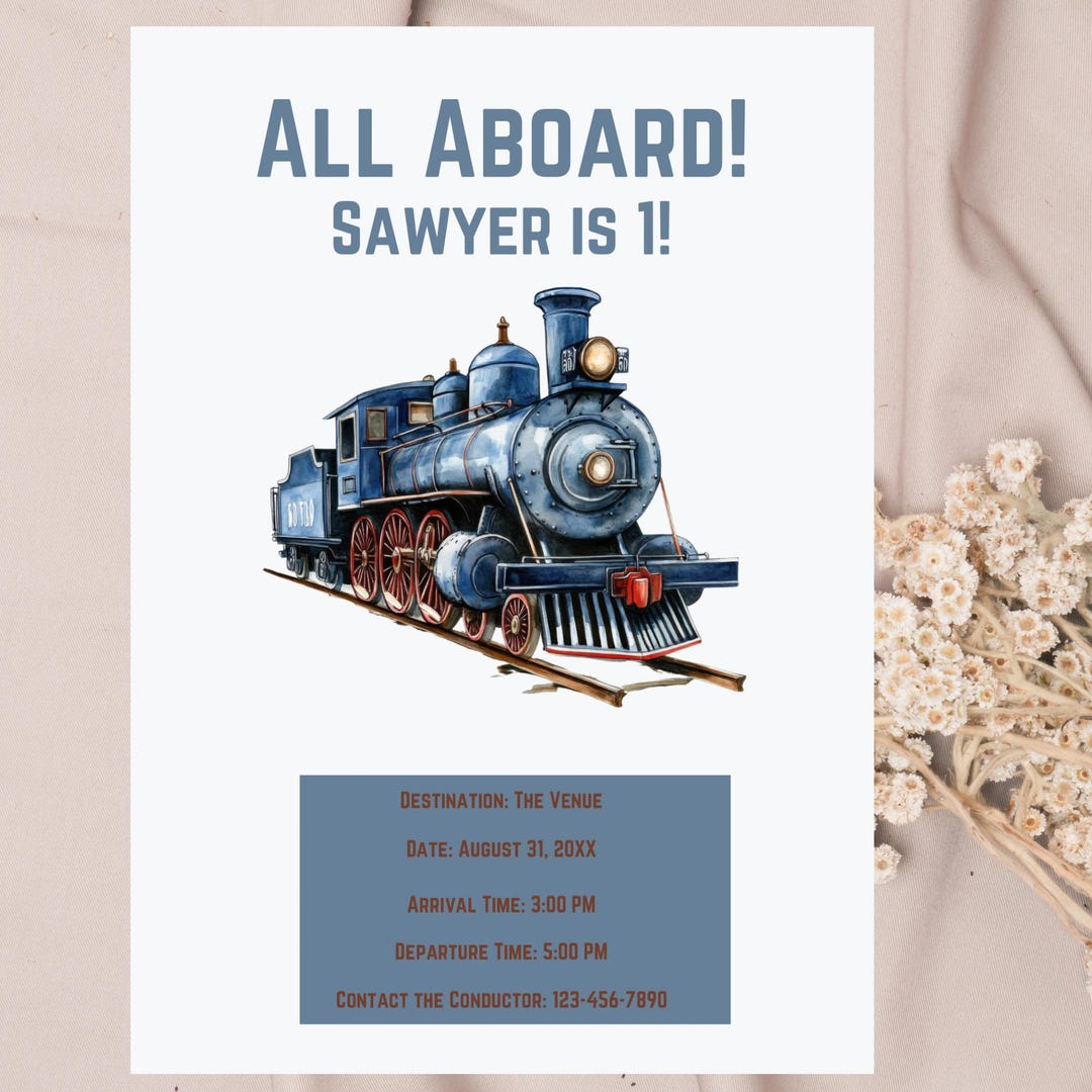 Train Boy’s 1st Birthday Invitation, Chugga Chugga Choo Choo First ...